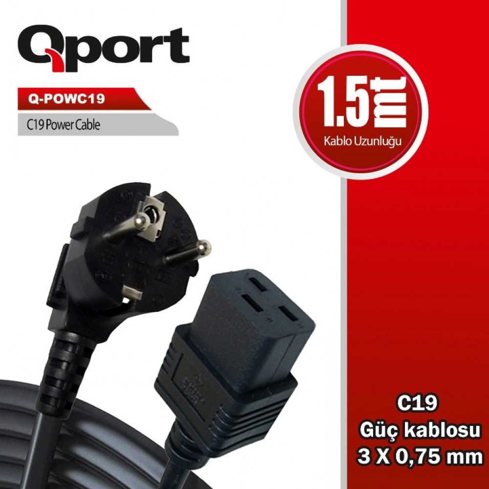 Q-Port Q-POWC19 1.5M C19 Power Kablosu